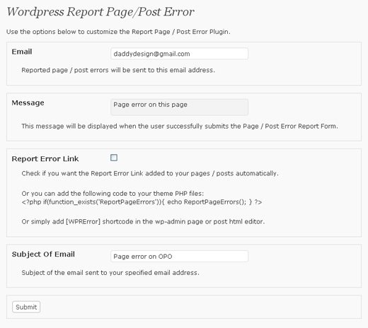 Report Error WP Plugin Daddy Design